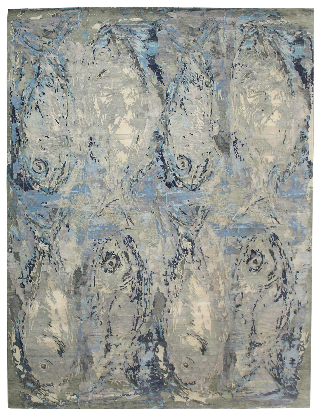 Sarkin Fish Silver Handwoven Contemporary Rug | Landry & Arcari